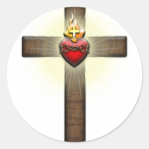 Sacred Heart of Jesus Cross Round Sticker | Zazzle