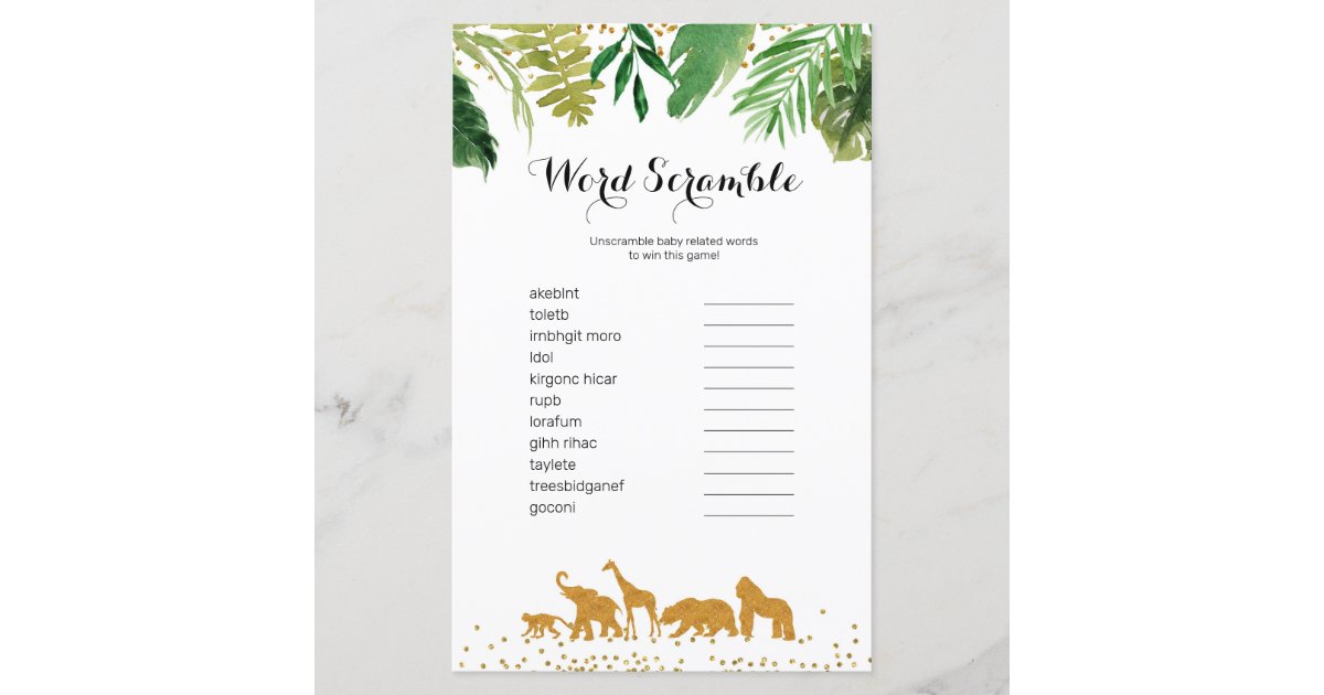 Safari animal Watercolor Word Scramble Game, | Zazzle