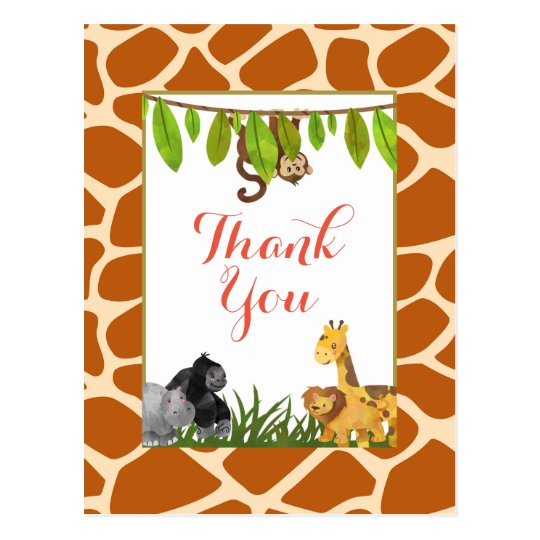 Safari Jungle Animal Theme Party Thank You Postcard | Zazzle.com.au