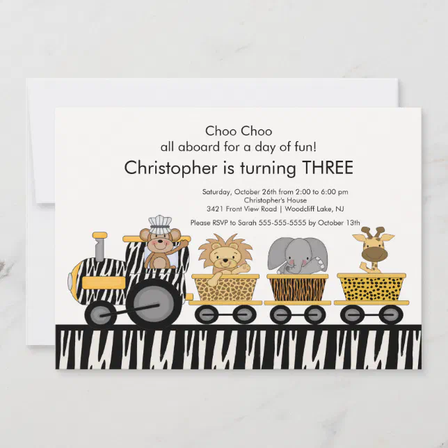 Safari Jungle Train Birthday Invitation | Zazzle