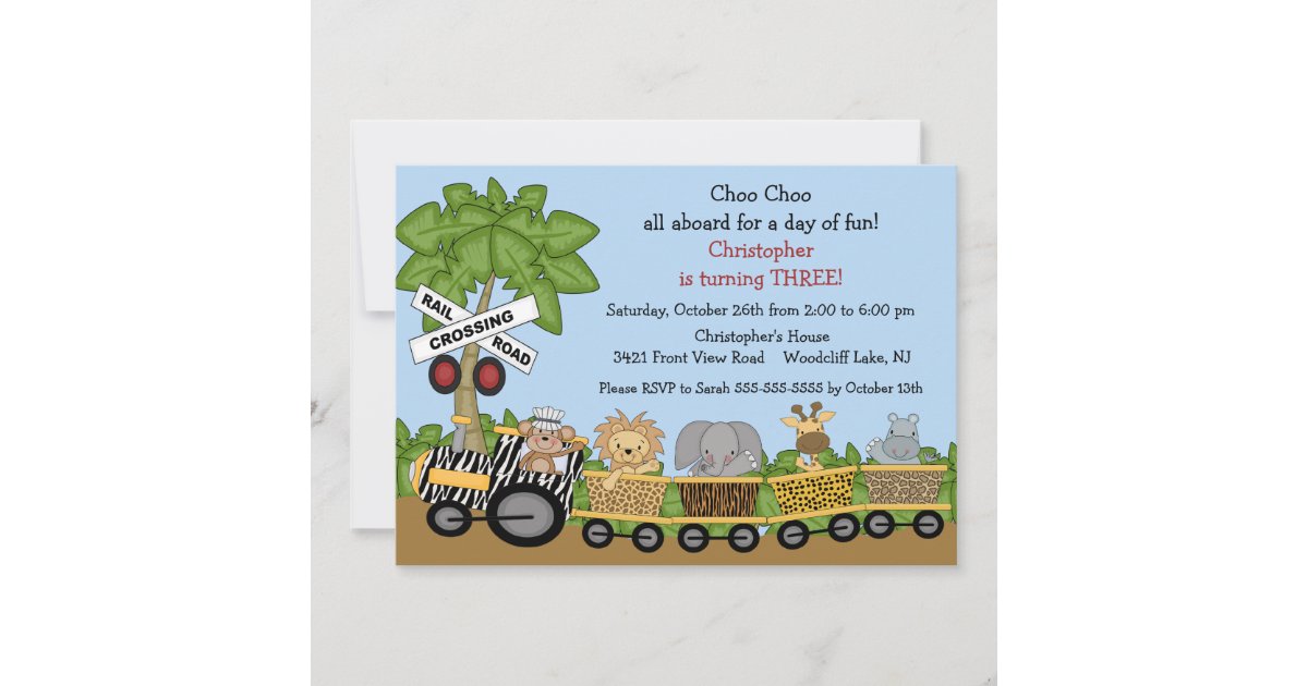 Safari Jungle Train Birthday Invitation | Zazzle