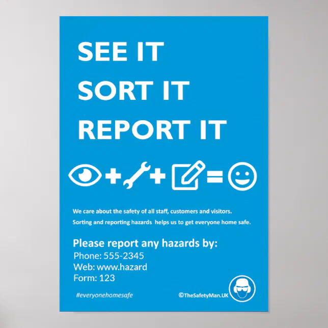 Safety Hazard Reporting Poster (editable) | Zazzle