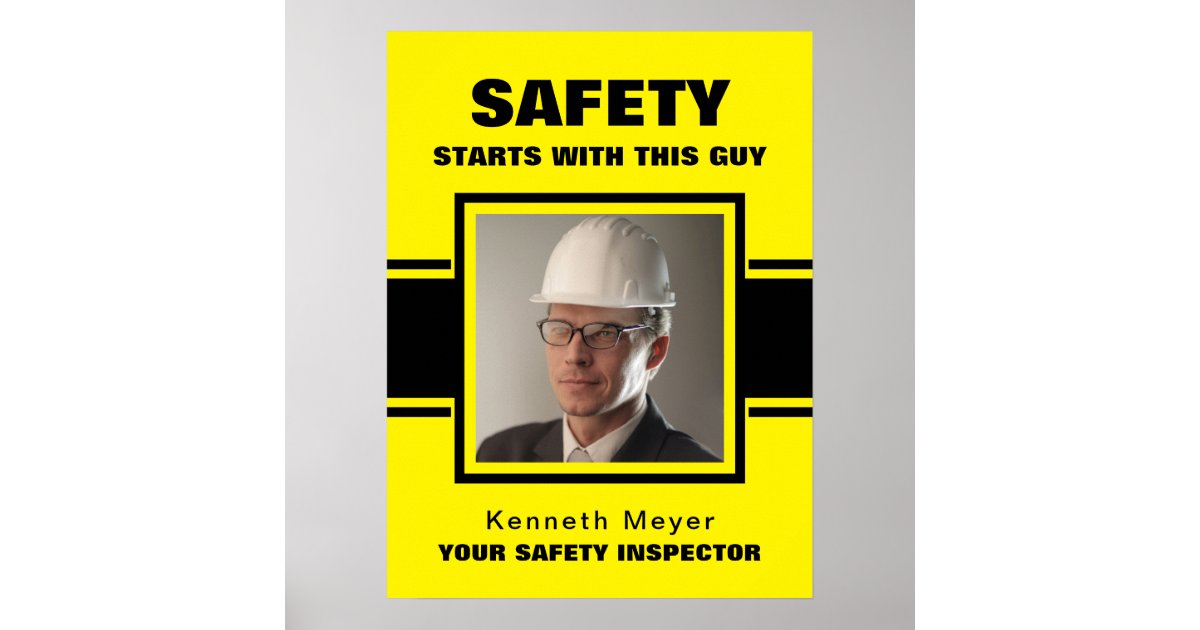 Safety Inspector Yellow & Black Workplace Poster | Zazzle