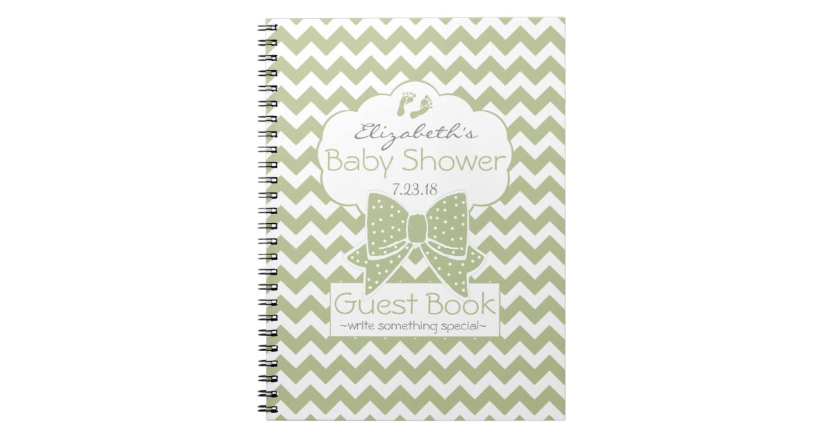 Sage and White Chevron Baby Shower Guest Book | Zazzle