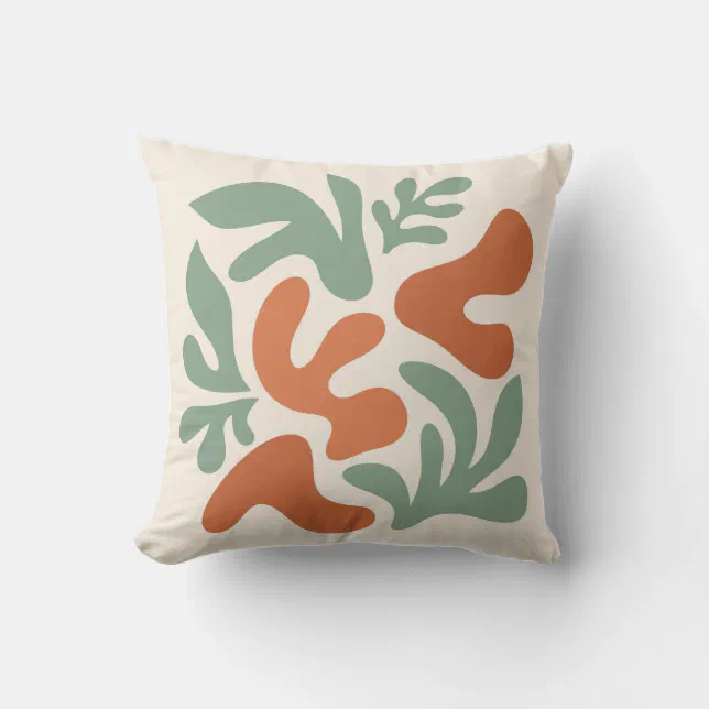 sage green and terracotta abstract wall art cushion | Zazzle