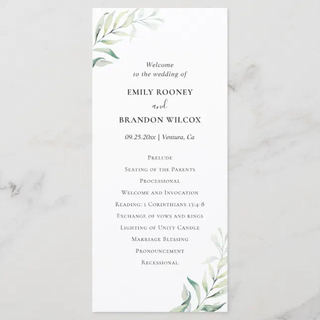 Sage Green Eucalyptus Greenery Elegant Wedding Program | Zazzle