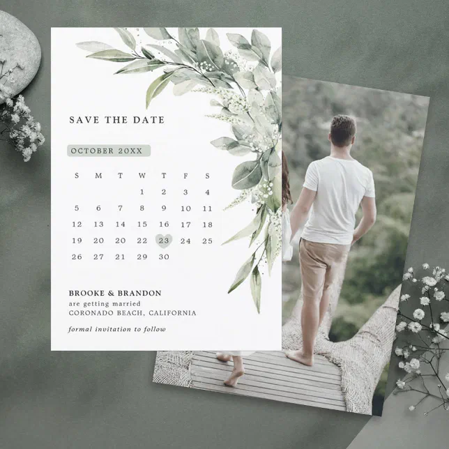 Sage Green Eucalyptus Minimalist Botanical Wedding Save The Date | Zazzle