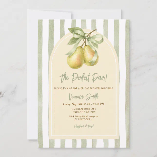 Sage Green The Perfect Pair Pear Bridal Shower Invitation | Zazzle