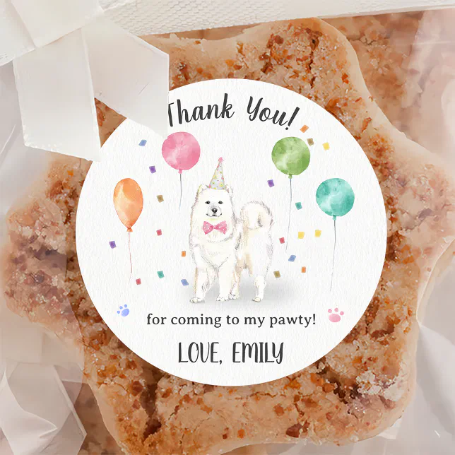 Samoyed Dog Birthday Thank You Classic Round Sticker | Zazzle
