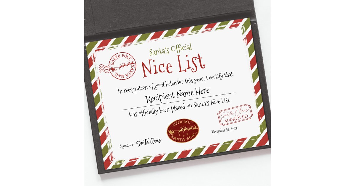 Santa Nice List Certificate, Santa Claus Nice List | Zazzle