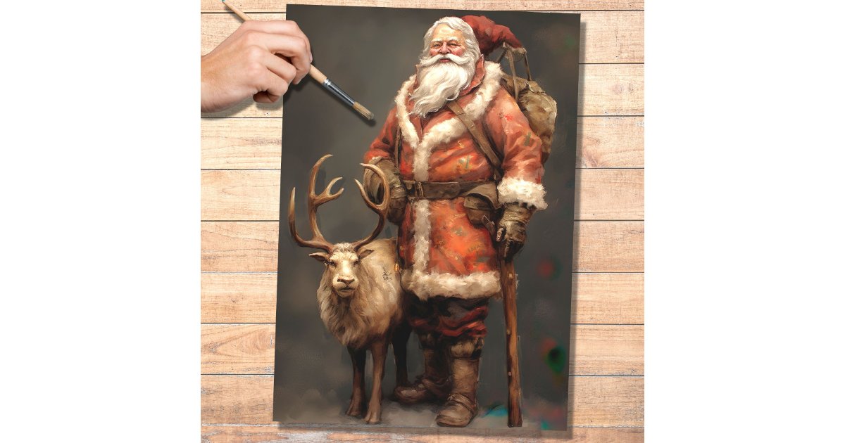 Santa with Reindeer 2 Decoupage Paper | Zazzle
