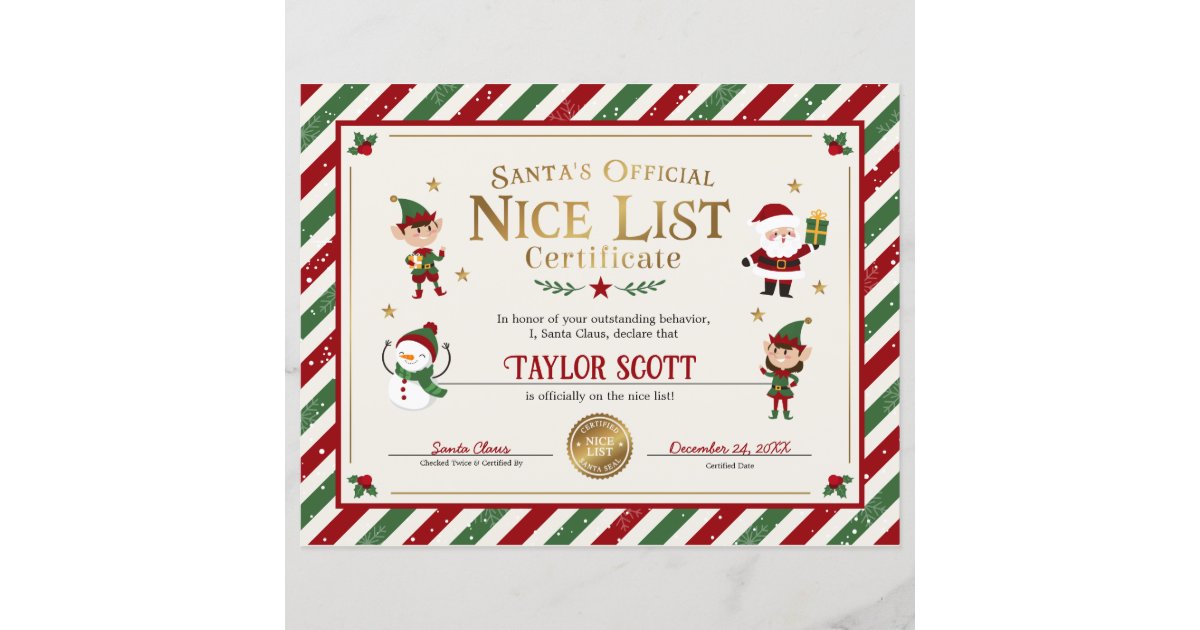 Santa's Official Nice List Certificate | Zazzle