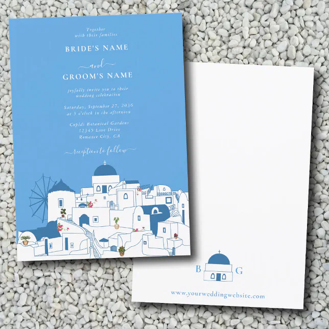 Santorini Destination Greek Island Wedding Invitation | Zazzle