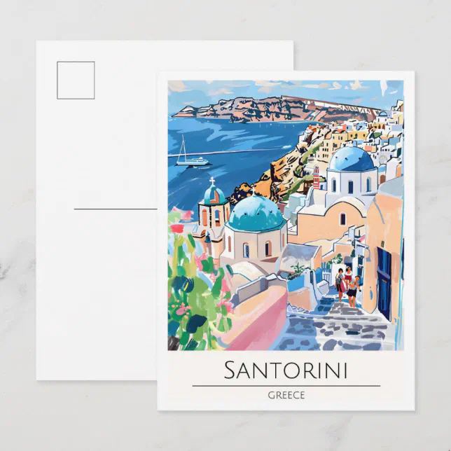 Santorini Greece Art Illustration Travel Postcard | Zazzle