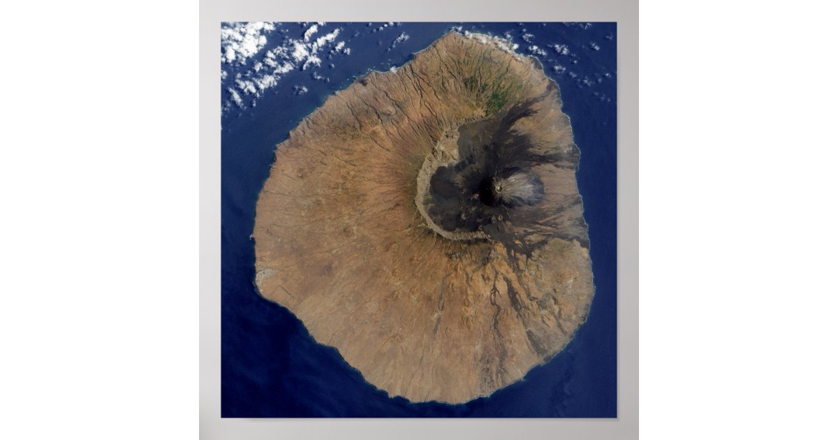 Satellite view of Mount Fogo Poster | Zazzle