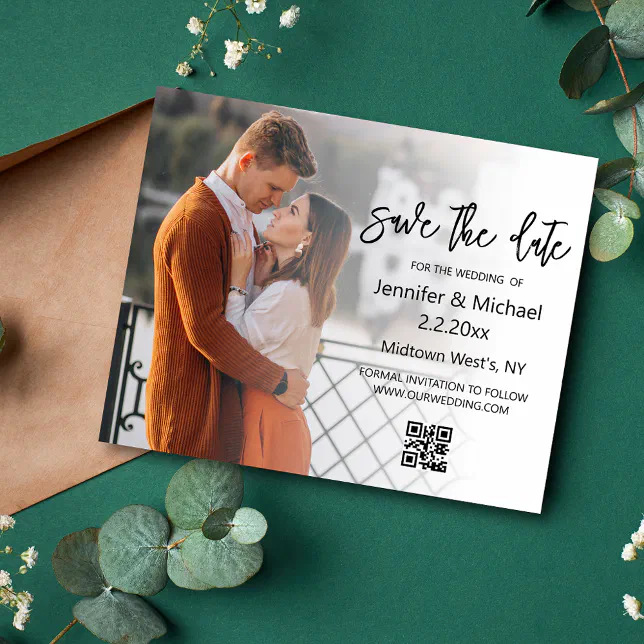 save the date qr code photo wedding invitation flyer | Zazzle