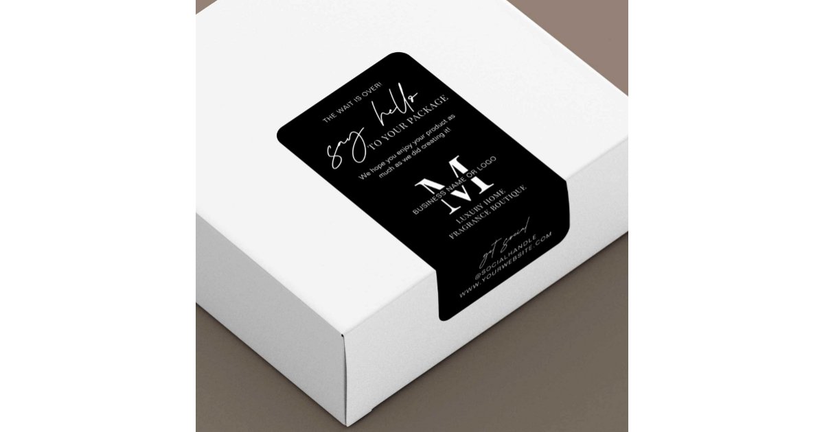 Say Hello To Your Order Monogram Black Packaging | Zazzle