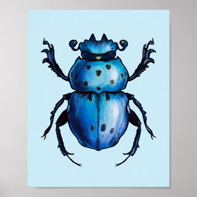 Scarab Beetle Art Blue Entomology Insect Poster | Zazzle