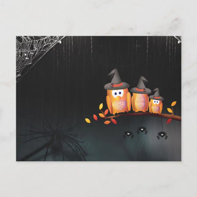 Scary Halloween Night with Owls Postcard | Zazzle