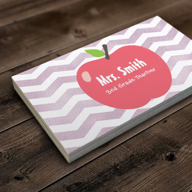 School Teacher Girly Chevron Stripes Big Apple Business Card | Zazzle