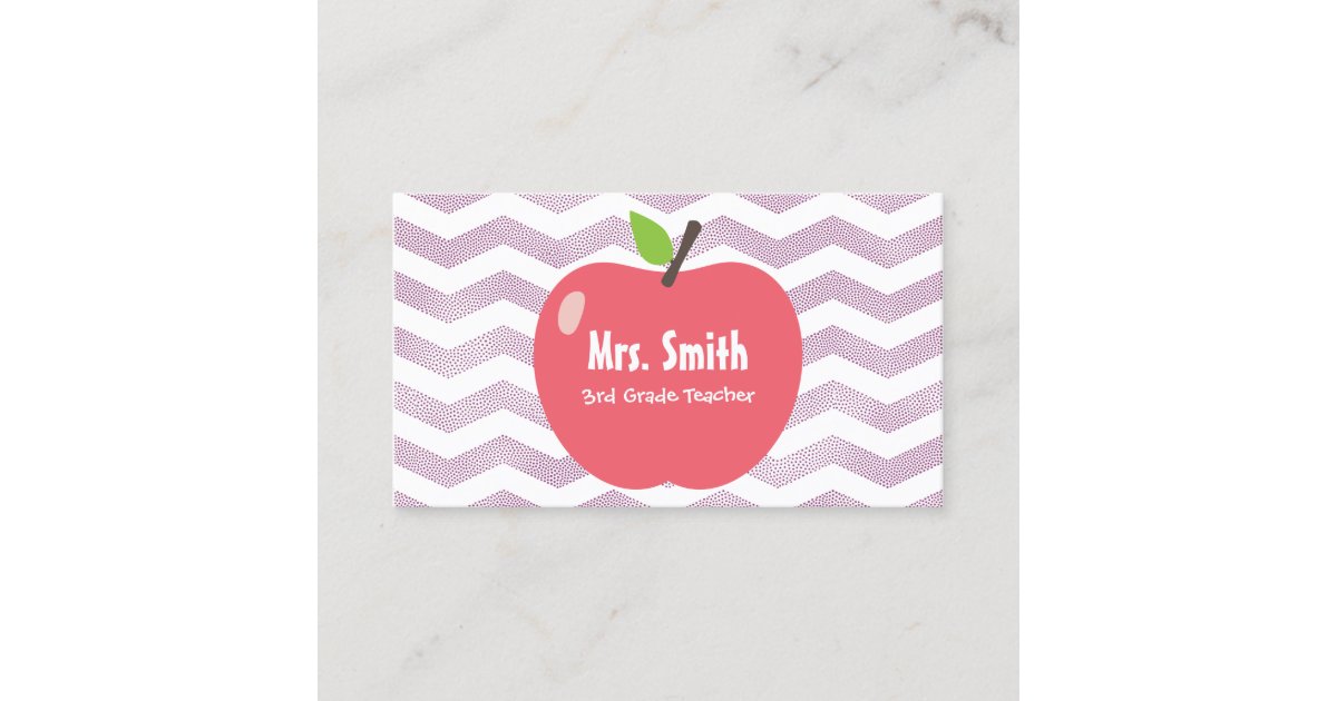 School Teacher Girly Chevron Stripes Big Apple Business Card | Zazzle