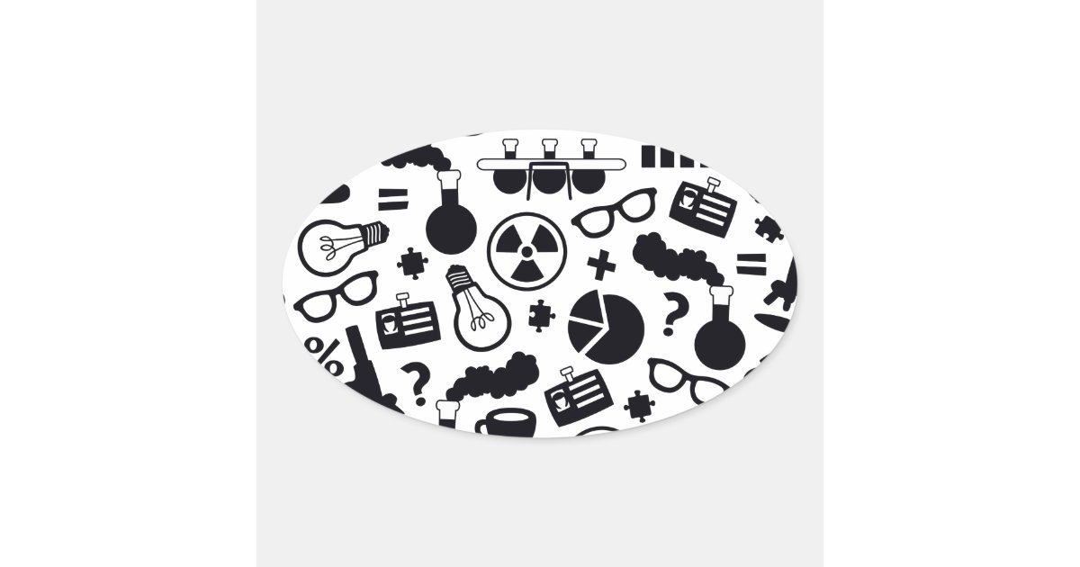 Science Pattern black on white Oval Sticker | Zazzle
