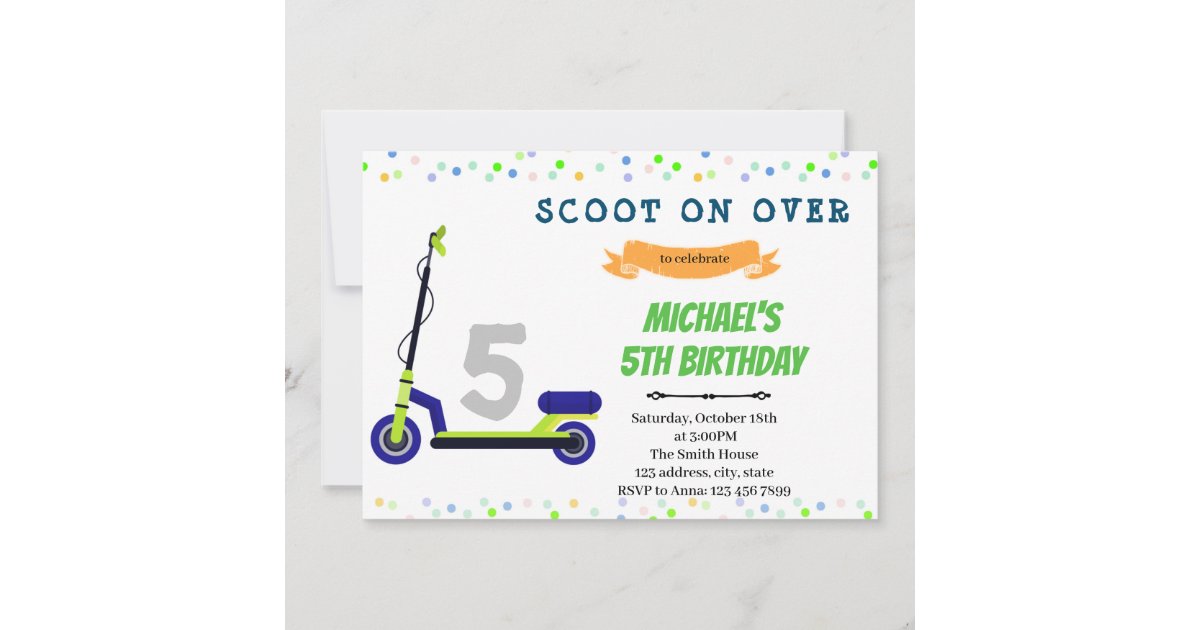 Scooter birthday party invitation | Zazzle