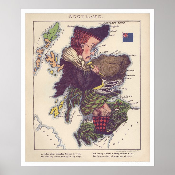 Scotland Caricature Map 1868 Poster | Zazzle