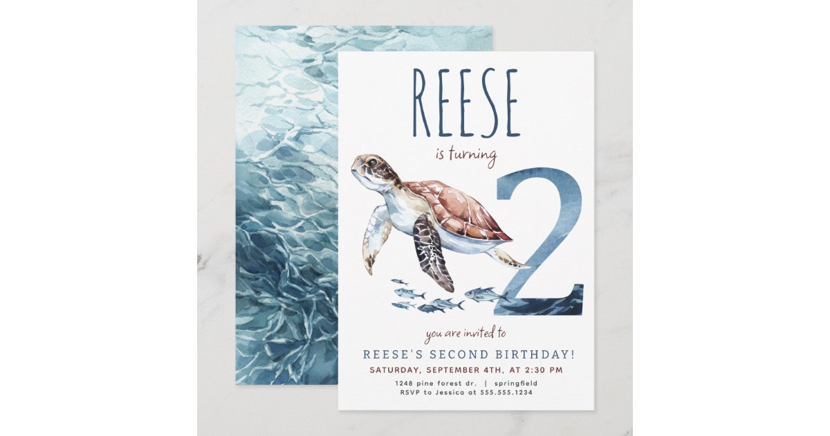 Sea Turtle Second Birthday Invitation | Zazzle