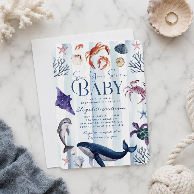 Sea You Soon Baby Sealife Baby Shower Invitation | Zazzle