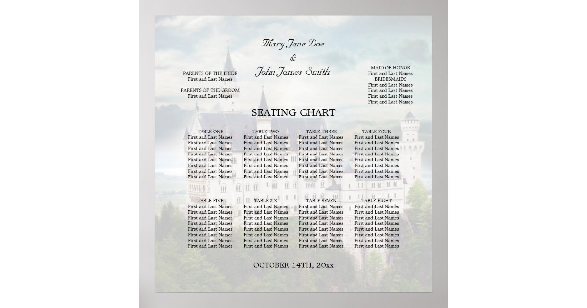 Seating Chart, Castle Themed Wedding Poster | Zazzle