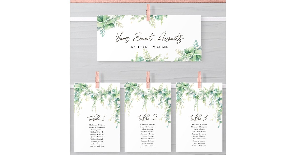 Seating Chart Header Eucalyptus Greenery Card | Zazzle