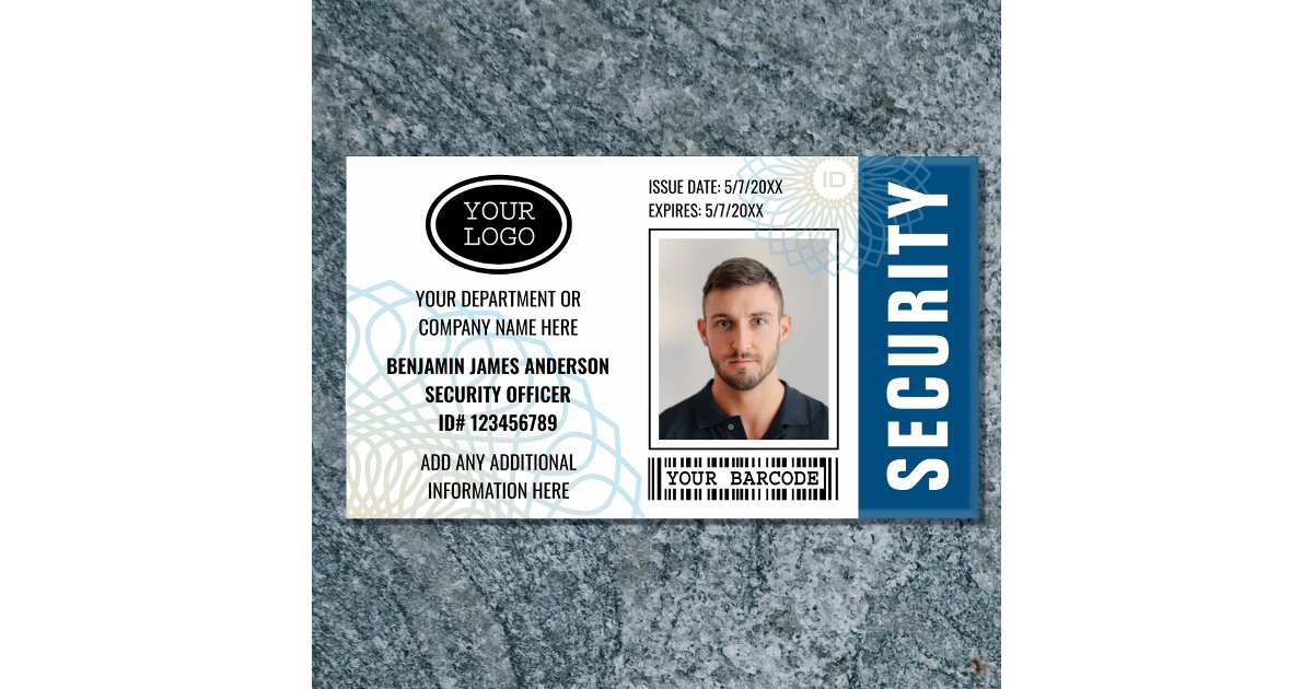 Security Guard ID Photo Name Logo Blue Tag Badge | Zazzle