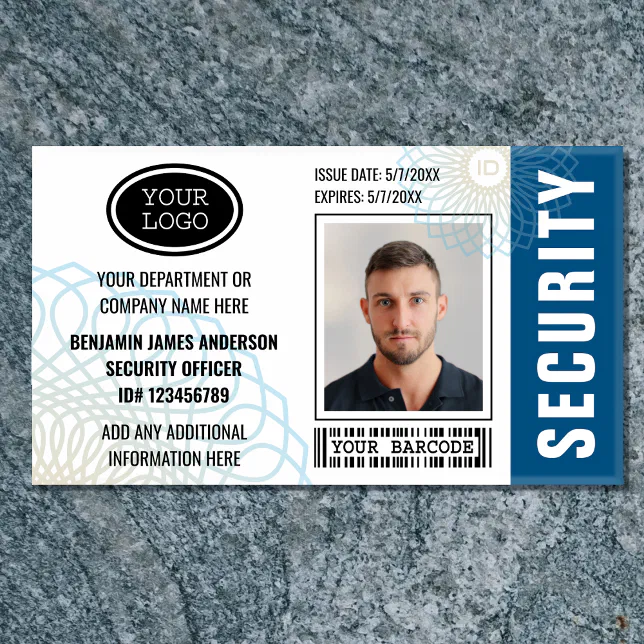 Security Guard ID Photo Name Logo Blue Tag Badge | Zazzle
