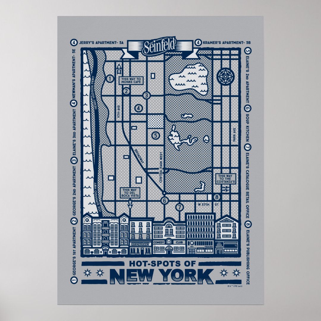 Seinfeld | Hot Spots of New York Map Poster | Zazzle