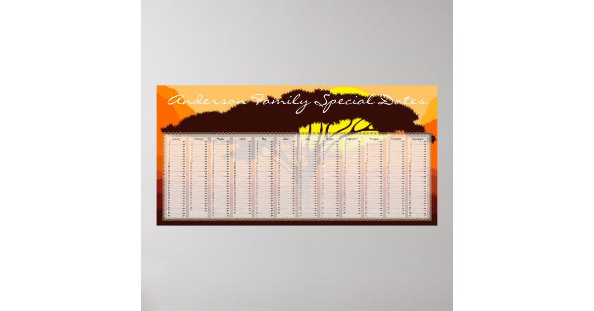 Serengeti Umbrella Dutch Birthday Calendar Poster | Zazzle