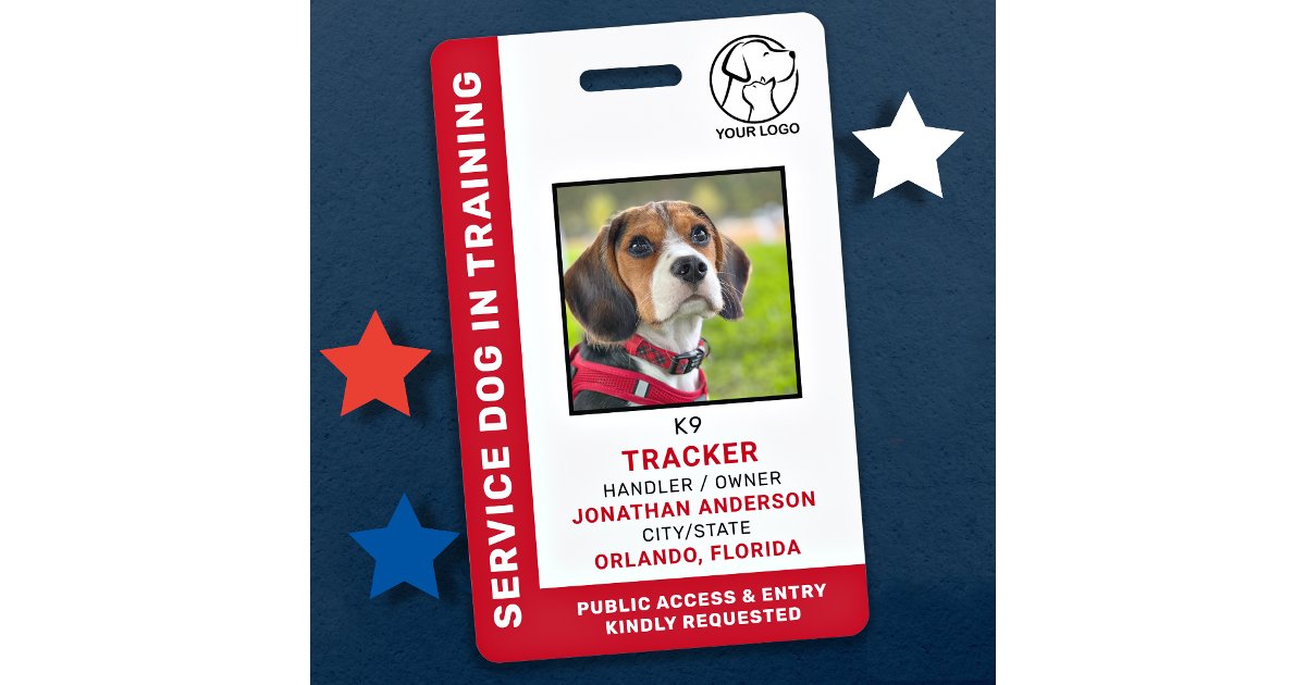 Service Dog In Training ID Custom Logo Photo ID Badge | Zazzle