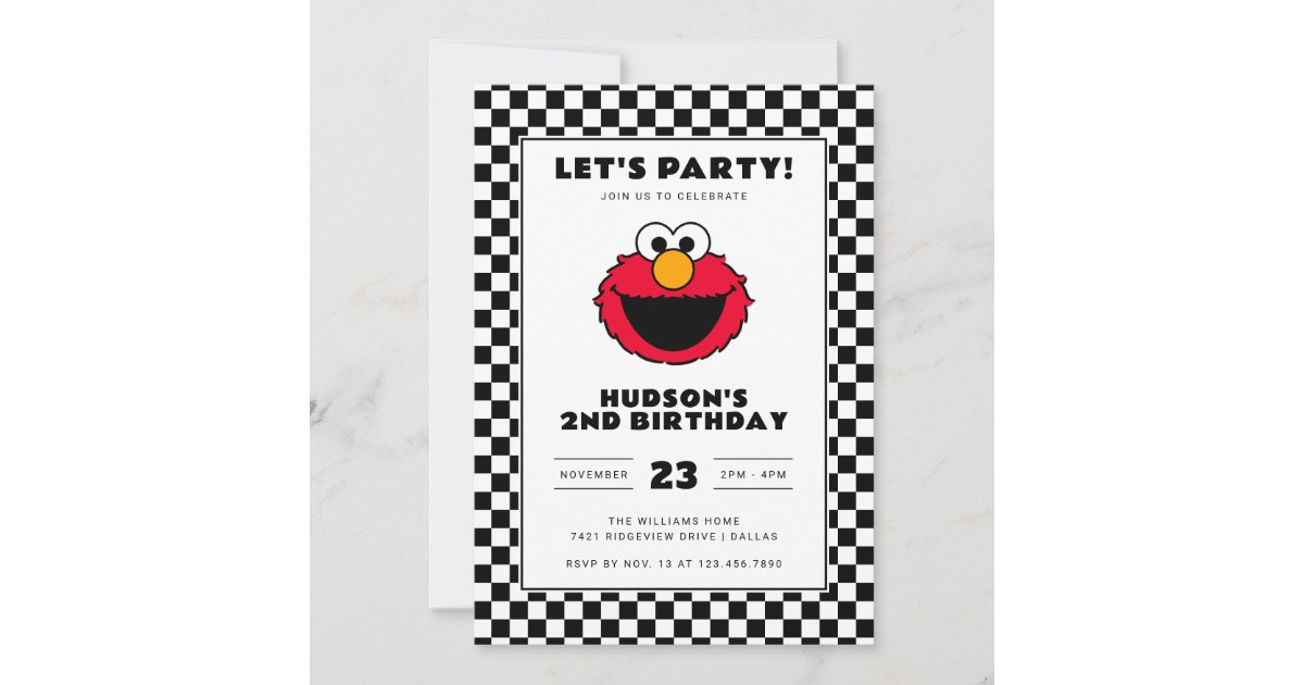 Sesame Street's Elmo Chequerboard Birthday Invitation | Zazzle