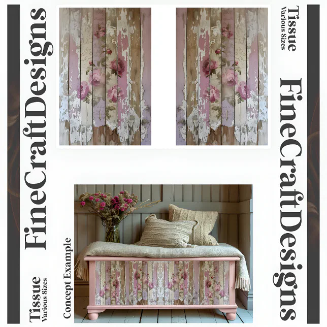 Shabby Chic Vintage Roses On Wood A2RL Decoupage Tissue Paper | Zazzle