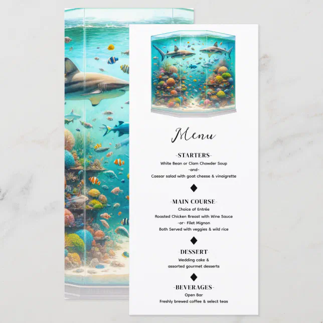 Sharks & Fish Aquatic Watercolor Aquarium Menu | Zazzle