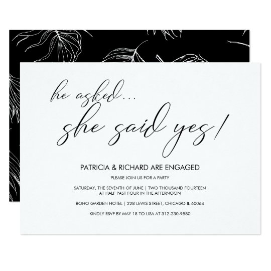 She Said Yes Simple Calligraphy Engagement Party Invitation | Zazzle.com.au
