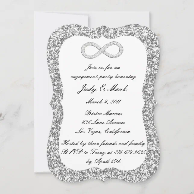 Silver Glitter Diamond Infinity Engagement Party Invitation | Zazzle