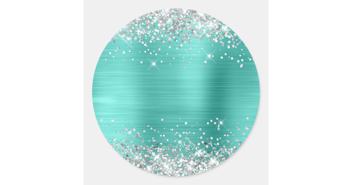 Silver Glitter Metallic Turquoise Blank Classic Round Sticker | Zazzle