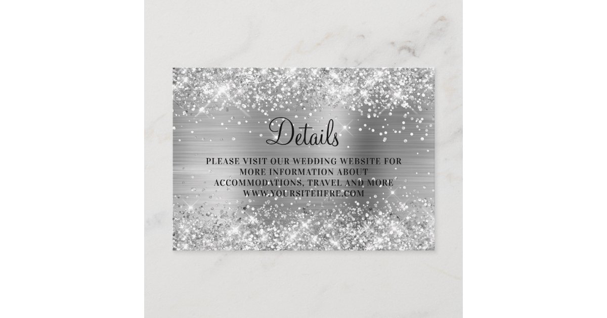 Silver Glitter Silvery Foil Wedding Details Enclosure Card | Zazzle