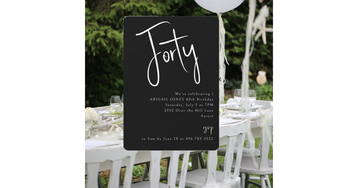 Simple Black 40th Birthday Party Invitation | Zazzle