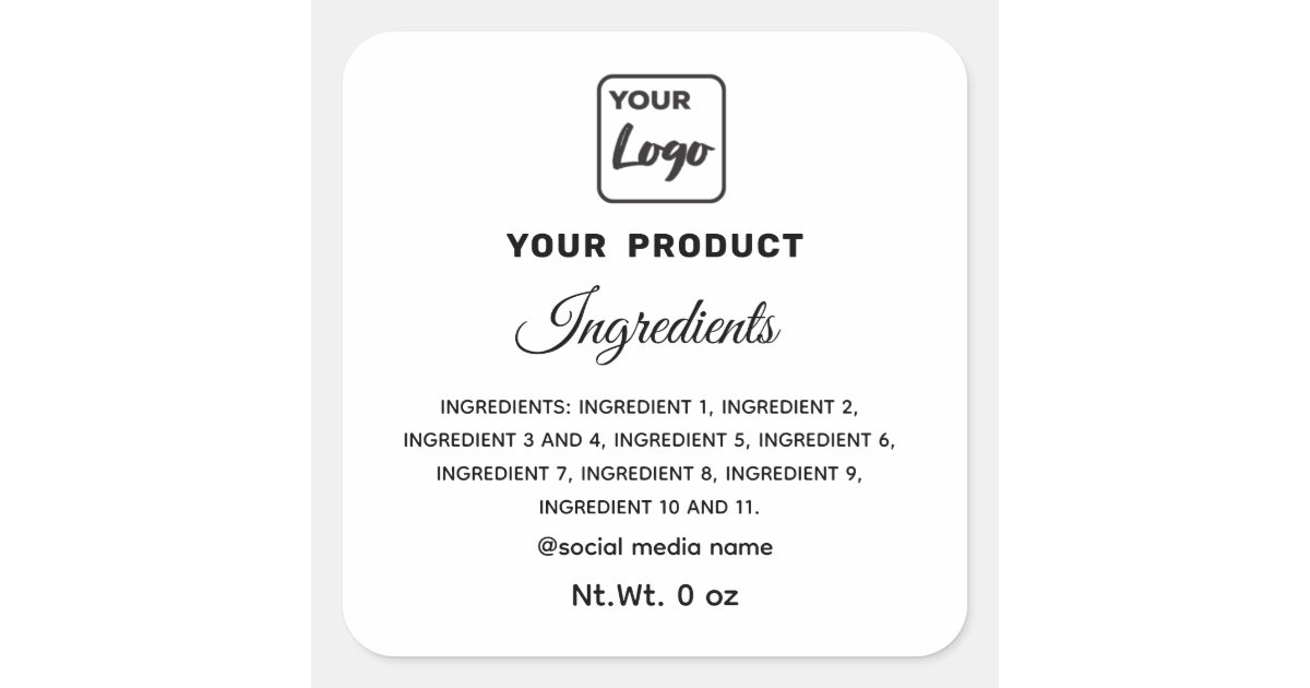 Simple black and white logo product ingredients sq square sticker | Zazzle