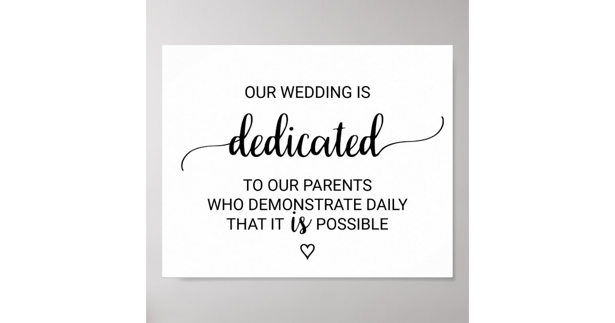 Simple Black Calligraphy Wedding Dedication Sign | Zazzle