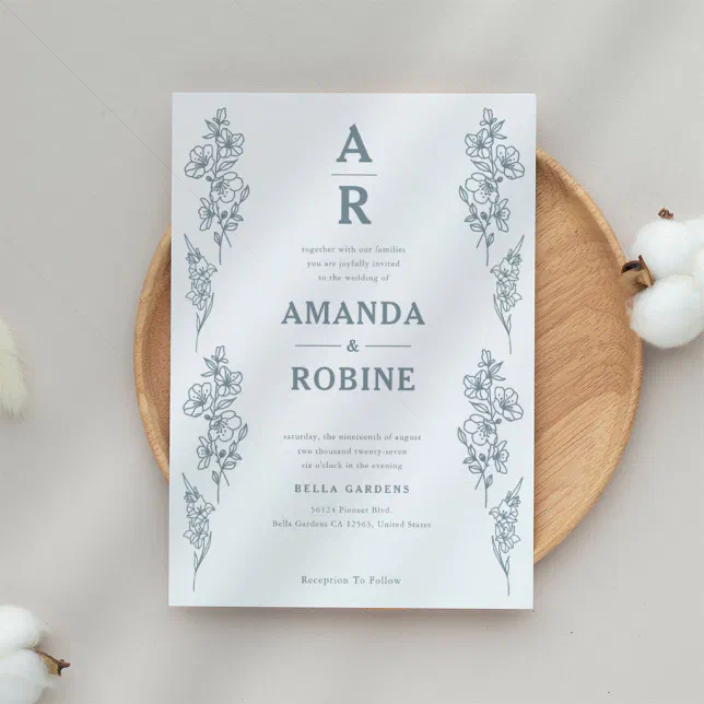 Simple Blue Floral Wedding Invitation | Zazzle