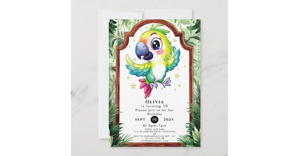 Simple Children Parrot Birthday Invitation | Zazzle