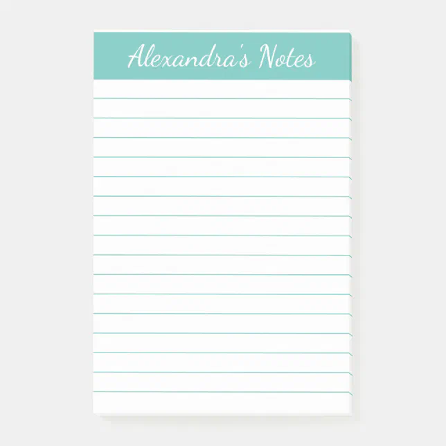 Simple Elegant Aqua Lined Personalised Post-it Notes | Zazzle